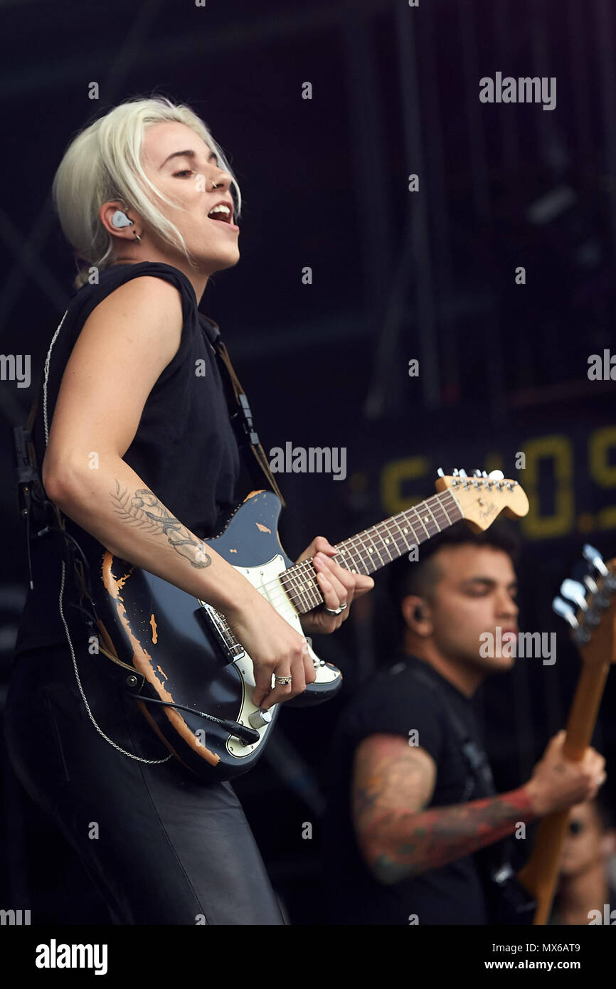 03 May 2018, Germany, Nuerburg: Singer of the US rock band PVRIS ...