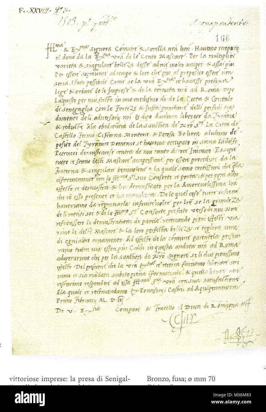 . English: Letter from Cesare Borgia to Isabella de Este . 16th century ...