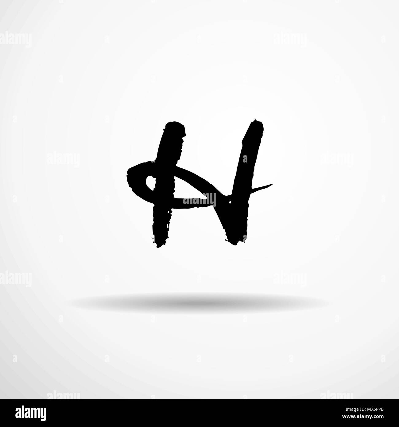 Letter H. Handwritten by dry brush. Rough strokes textured font. Vector ...