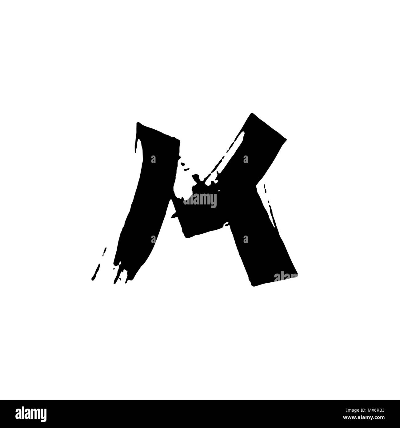 Letter M. Handwritten by dry brush. Rough strokes textured font. Vector ...