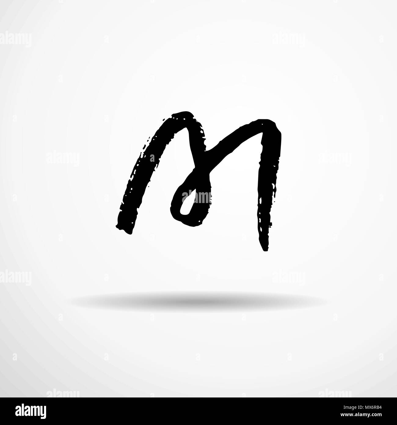 Letter M. Handwritten by dry brush. Rough strokes textured font. Vector ...