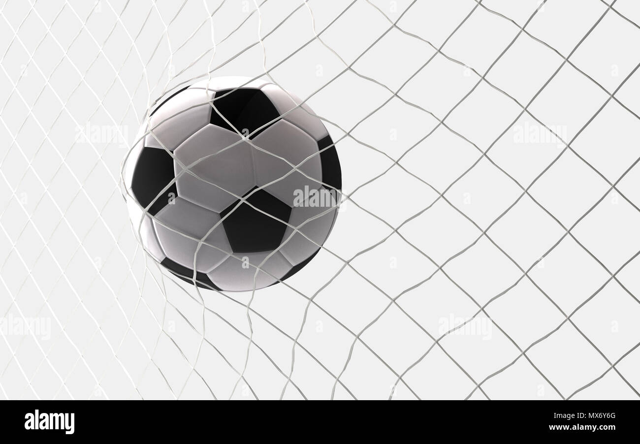 soccer goal. soccer ball in soccer net 3d rendering Stock Photo - Alamy