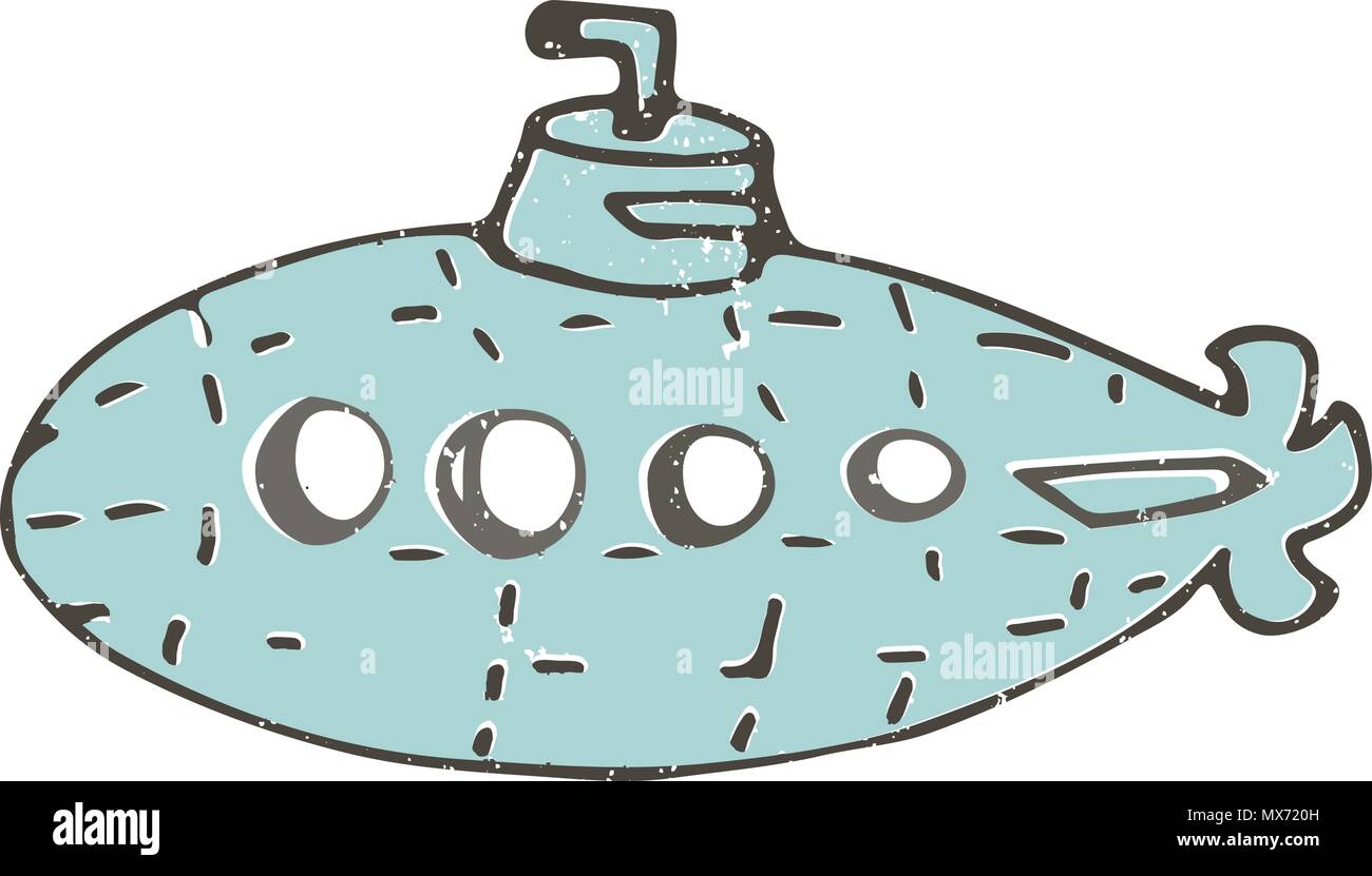 Submarine color vector illustration shaddy style drawing on white ...