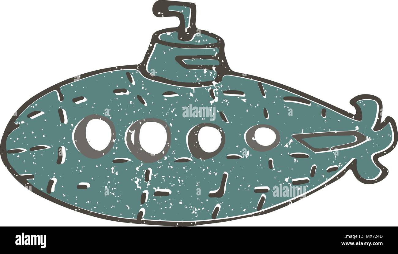 Submarine color vector illustration shaddy style drawing on white ...