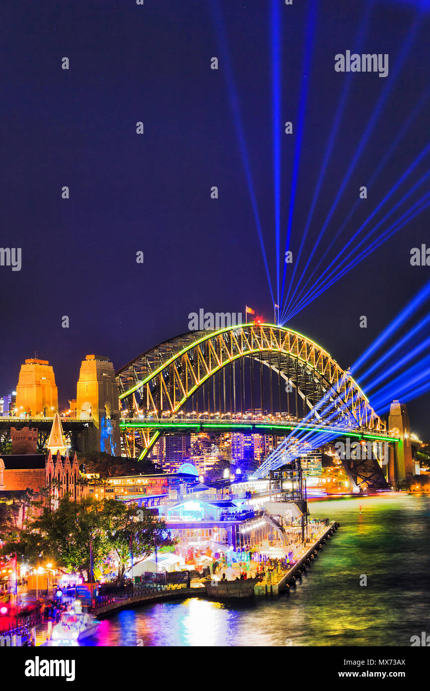 The Sydney Harbour bridge arch during Vivid Sydney light show and ...