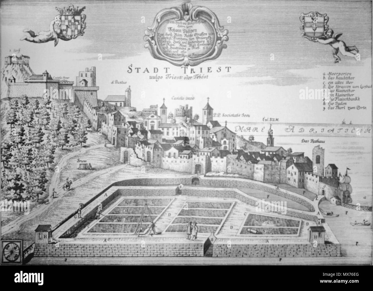 . Engraving of Trieste (Italy), Technique: Copper engraving . 1689 ...