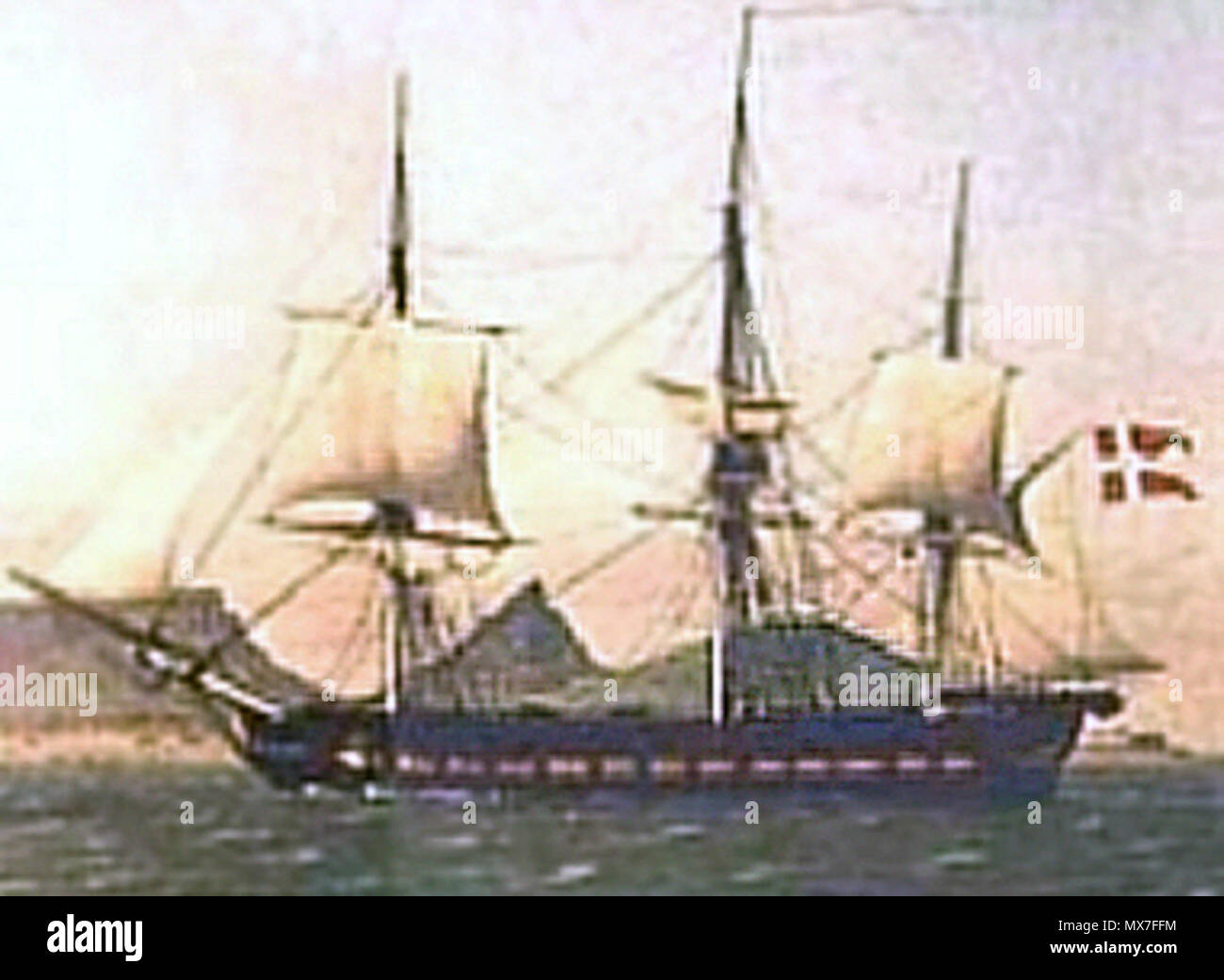 . English: Painting of the Corvette Galathea 1833-1861' . 19th century ...