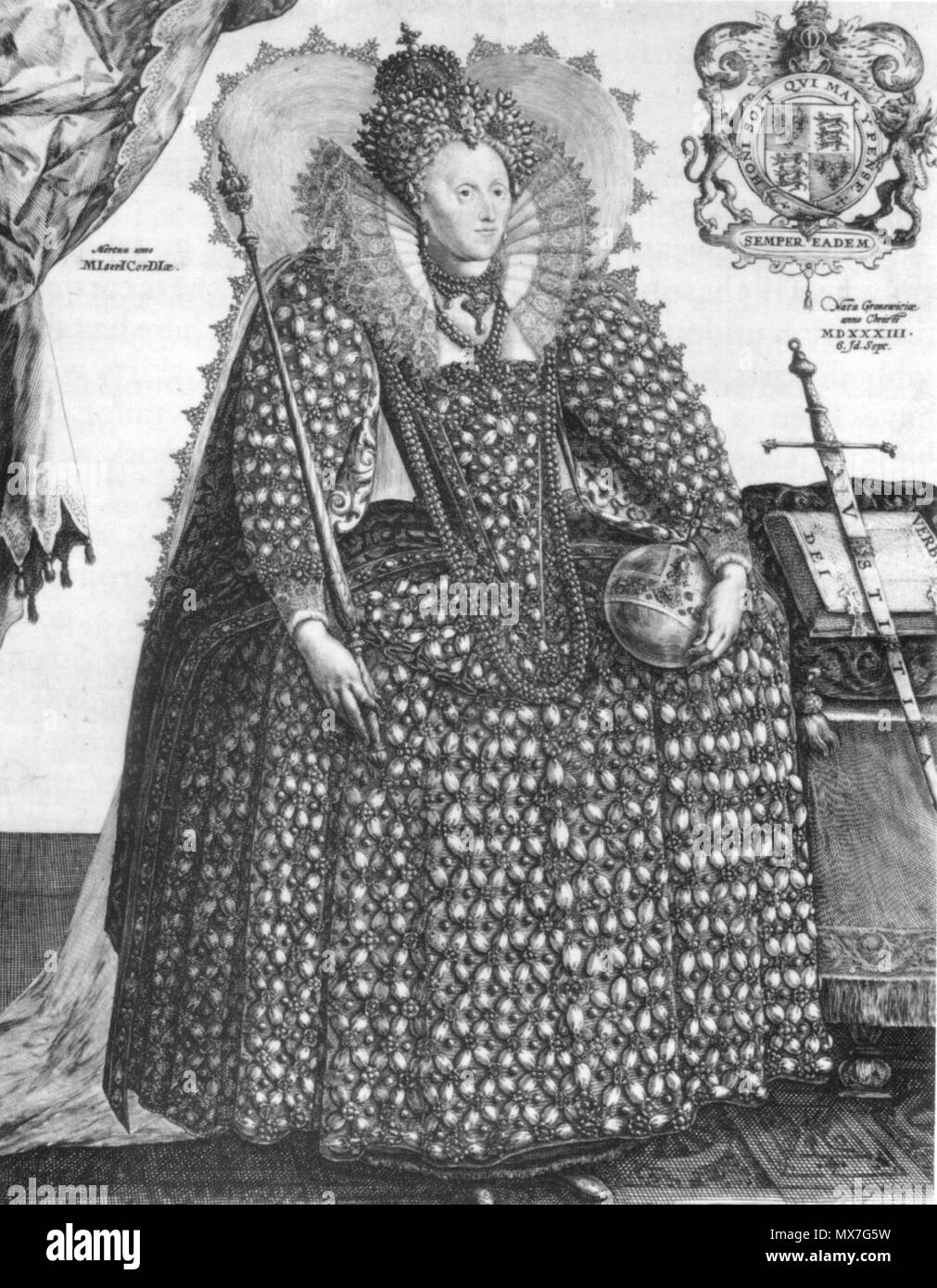 . Engraving of Elizabeth I of England, published after the Queen's ...