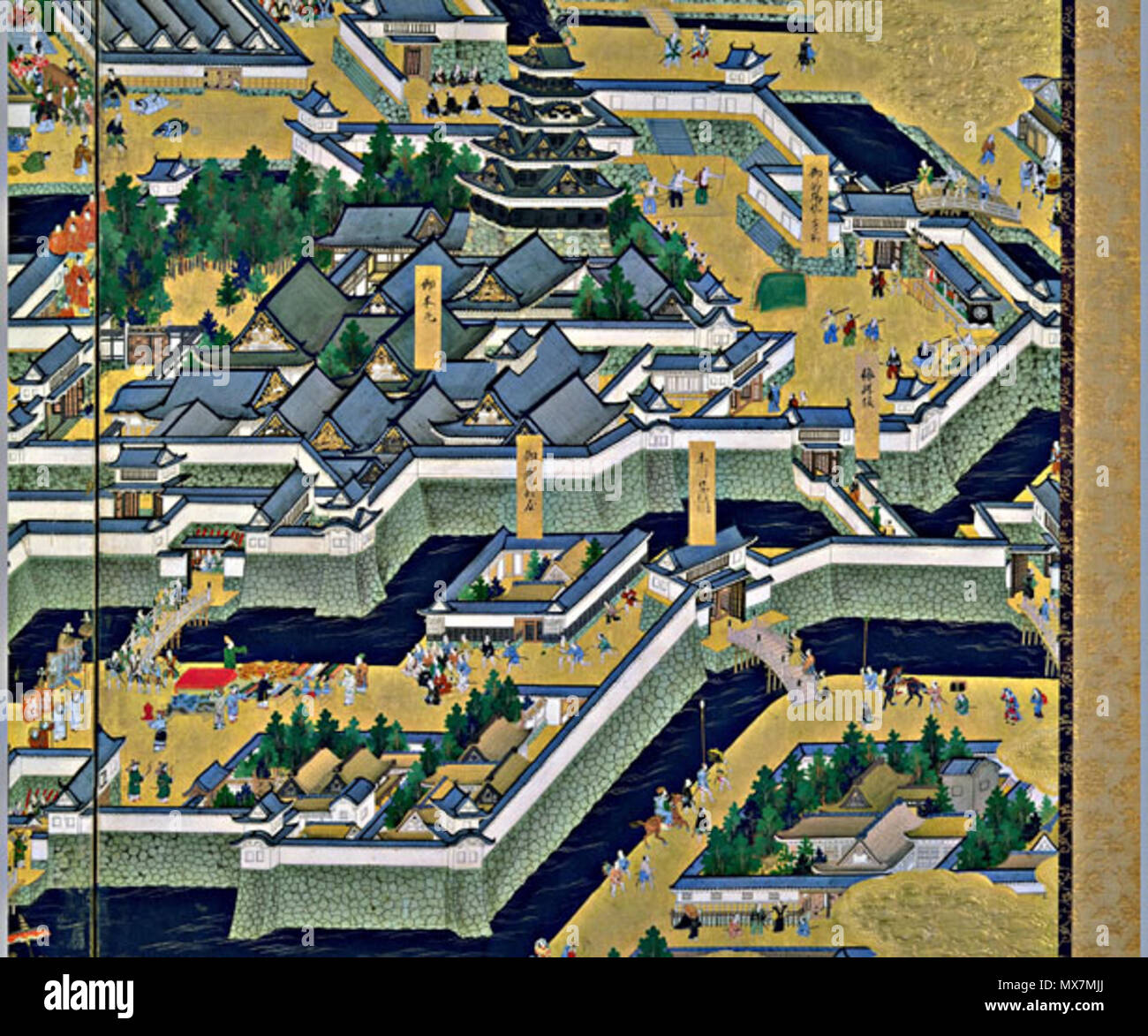 . English: View of Edo, left screen. pair of six-panel folding screens ...