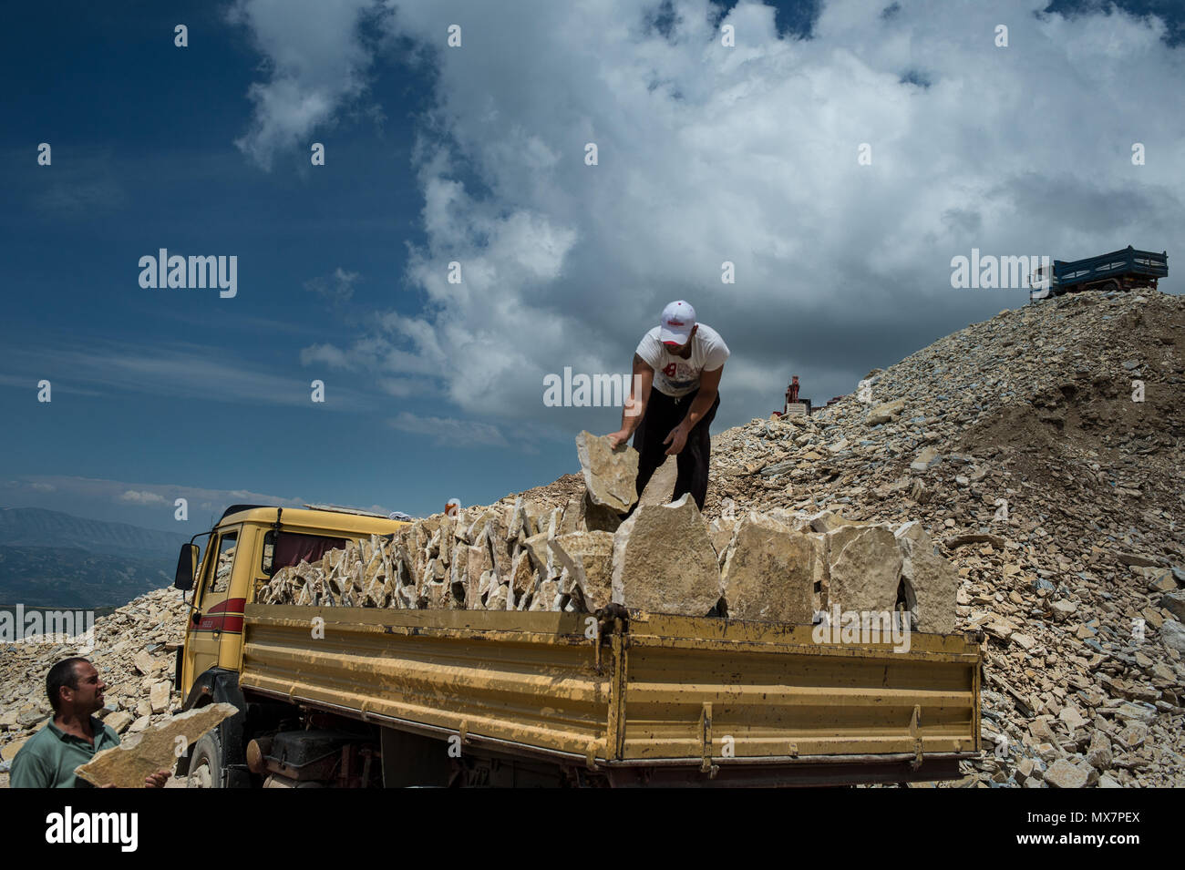 Slate quarries worker, Tomorri Mountain National Park, Berat, Albania ...