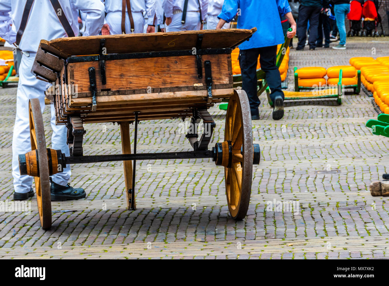 old cheese transport cart in the market square of Alkmaar. netherlands ...