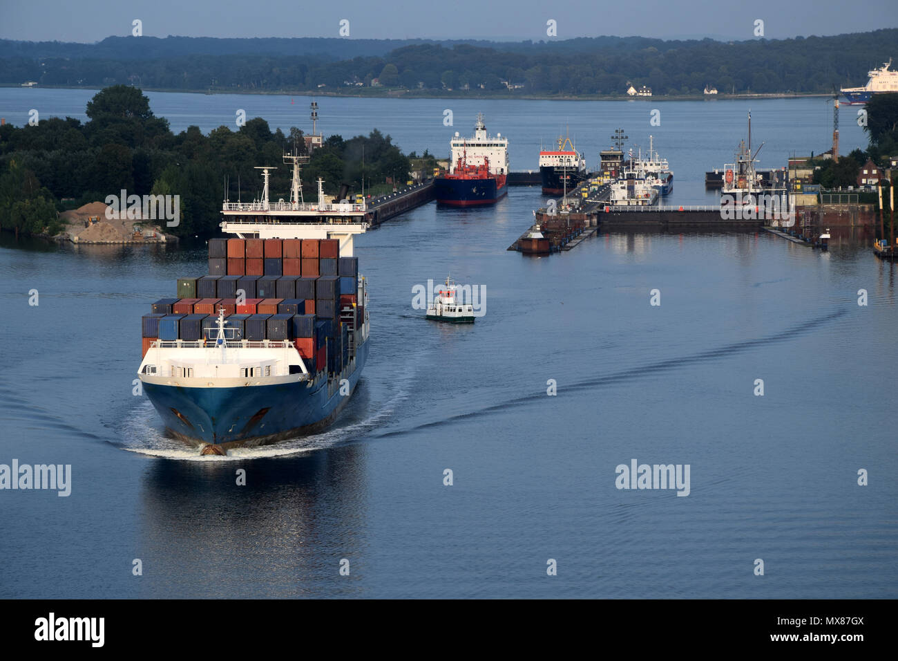 Ships in the canal. Different perspective and ship types. Passenger and ...