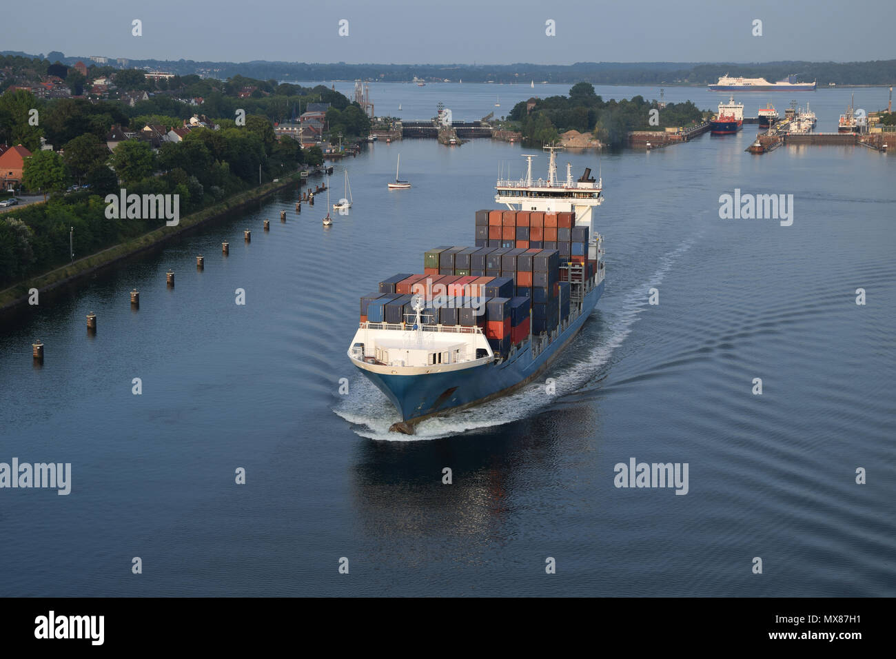 Ships in the canal. Different perspective and ship types. Passenger and ...