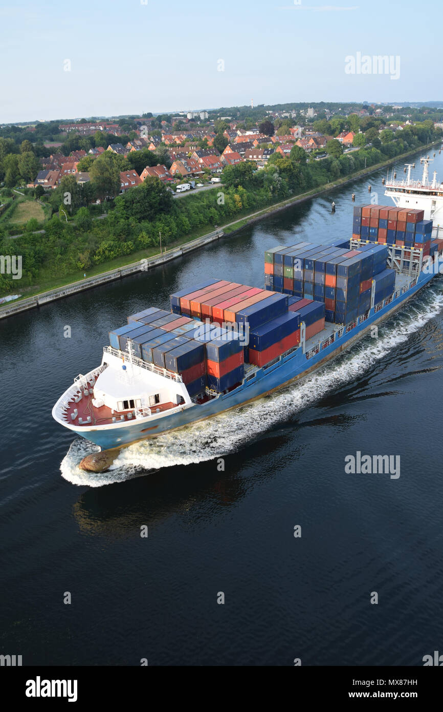 Ships in the canal. Different perspective and ship types. Passenger and ...