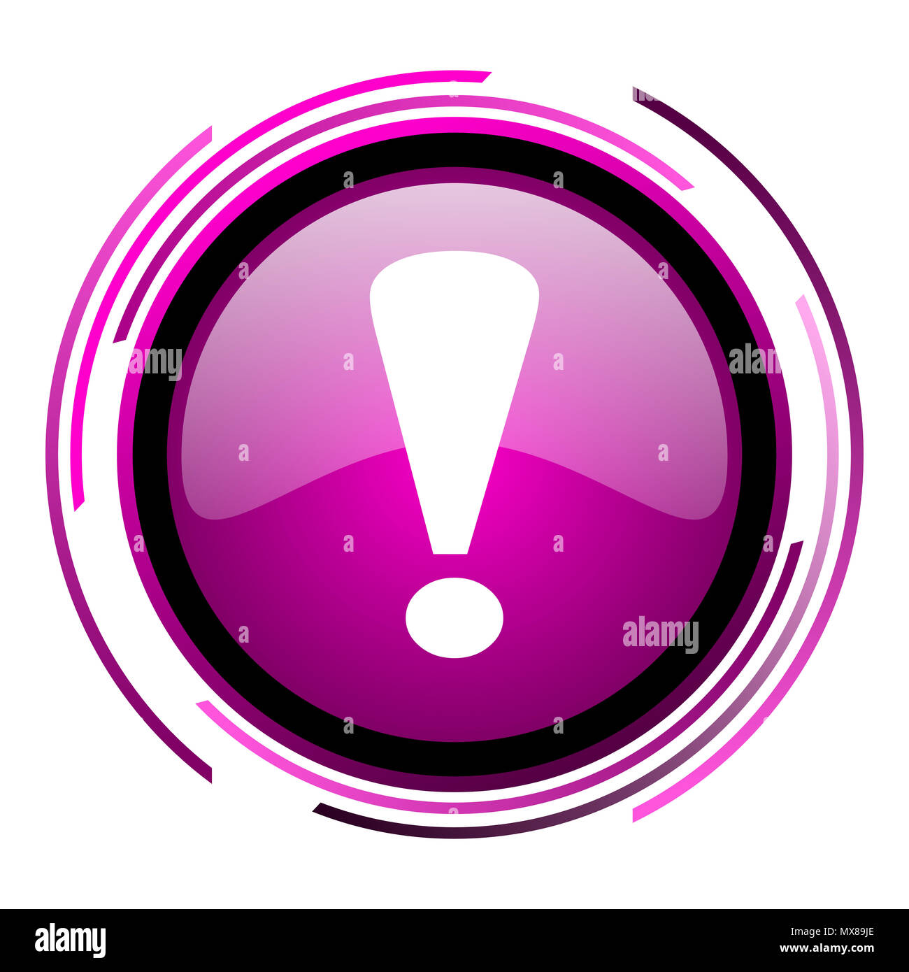 Exclamation sign pink glossy web icon isolated on white background ...