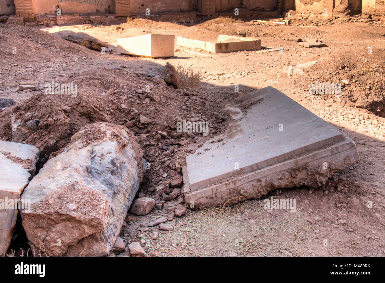 Ancient demolished Christian cemetery at the outskirts of the desert ...