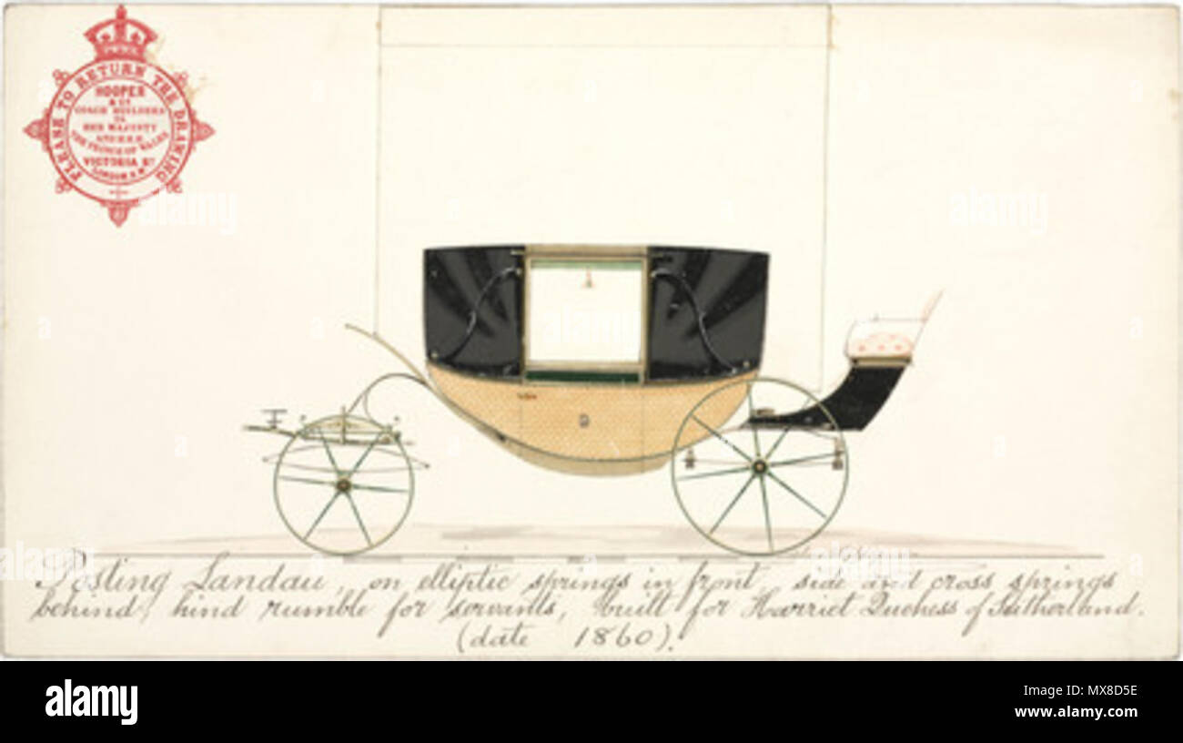 . Duches of Sutherland's posting landau, 1860 Coloured wash and oil ...