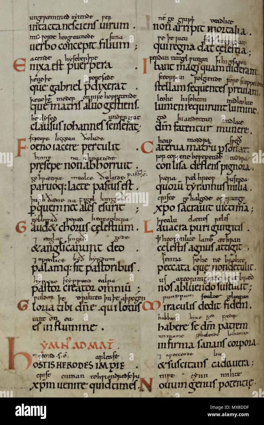 . Manuscript page containing part of verses A to N of the latin poem A ...