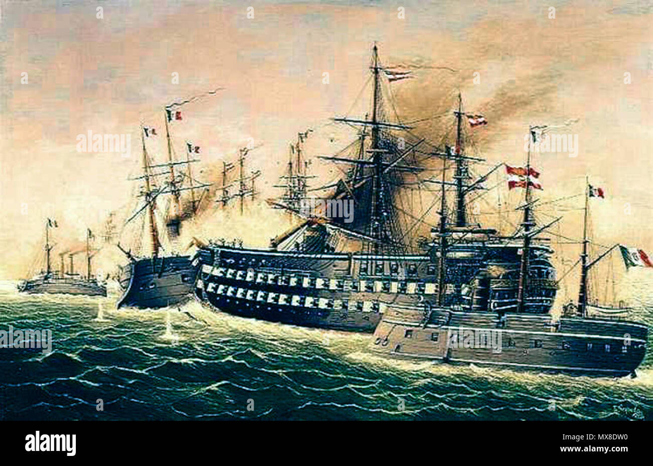. English: An image of the Austrian triple-decker wooden battleship ...