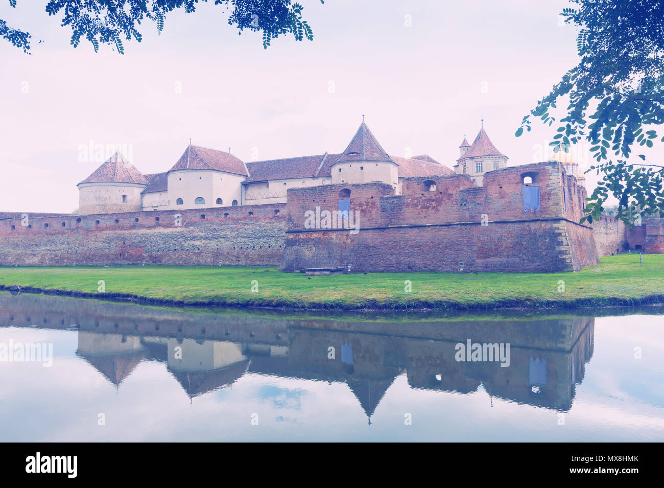 Castle on the lake is landmark of Fagaras in Romania Stock Photo - Alamy