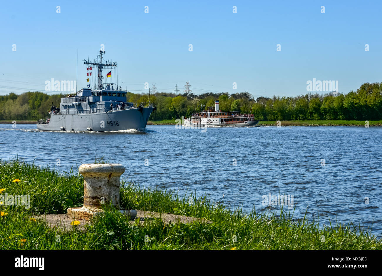 Ships in the canal. Different perspective and ship types. Passenger and ...