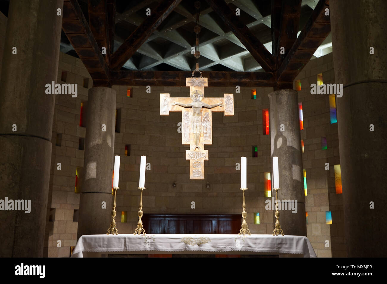 NAZARET, ISRAEL - CIRCA MAY 2018 Altar in Basilica of the Annunciation ...