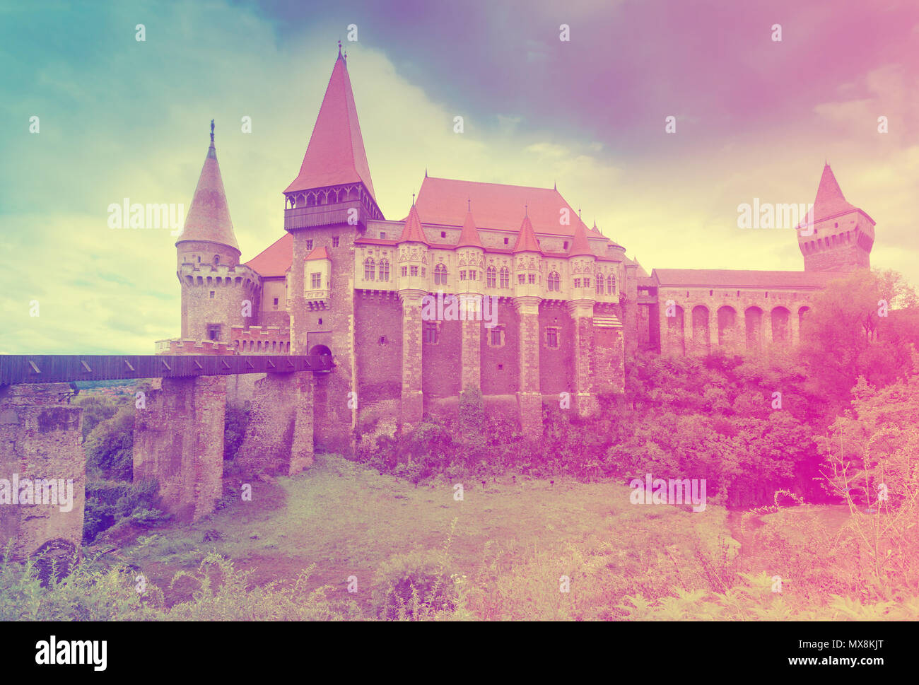 View of Corvin Castle, Gothic-Renaissance castle in Hunedoara, Romania ...