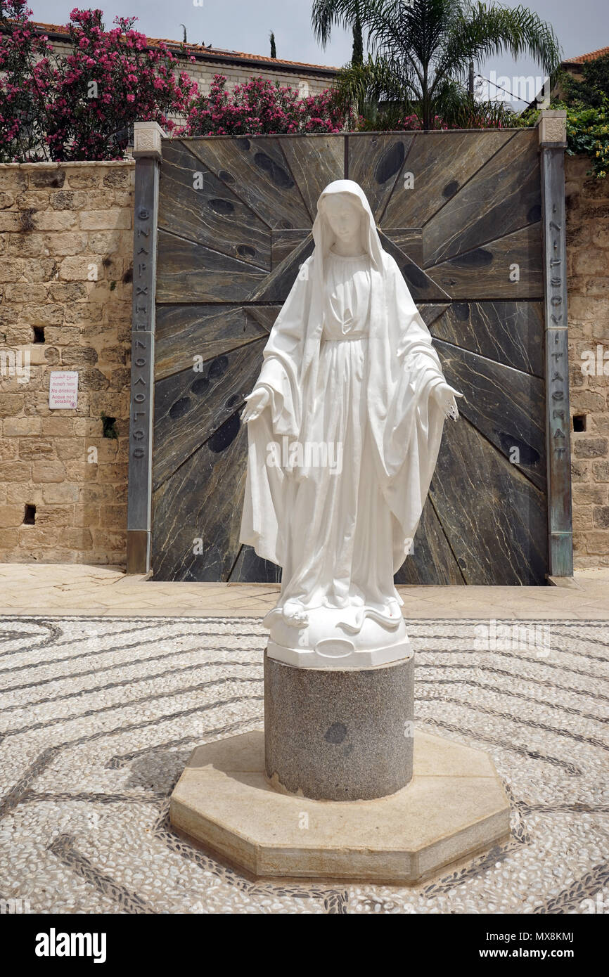 NAZARET, ISRAEL - CIRCA MAY 2018 Sculpture of Virgin Mary near Basilica ...