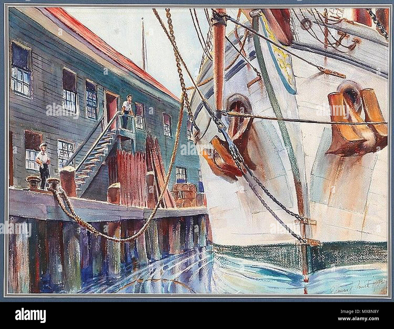 . English: Watercolor painting of maritime subject by Francis J. Quirk ...