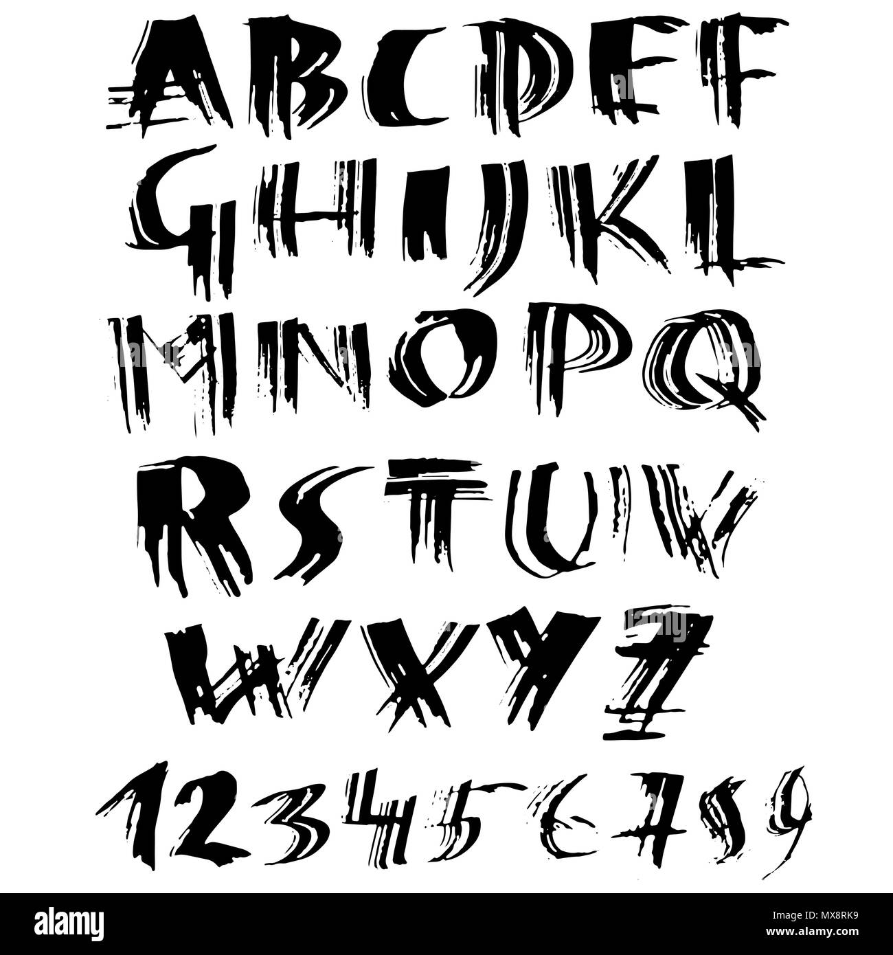 Grunge distress font. Modern dry brush ink letters. Handwritten ...