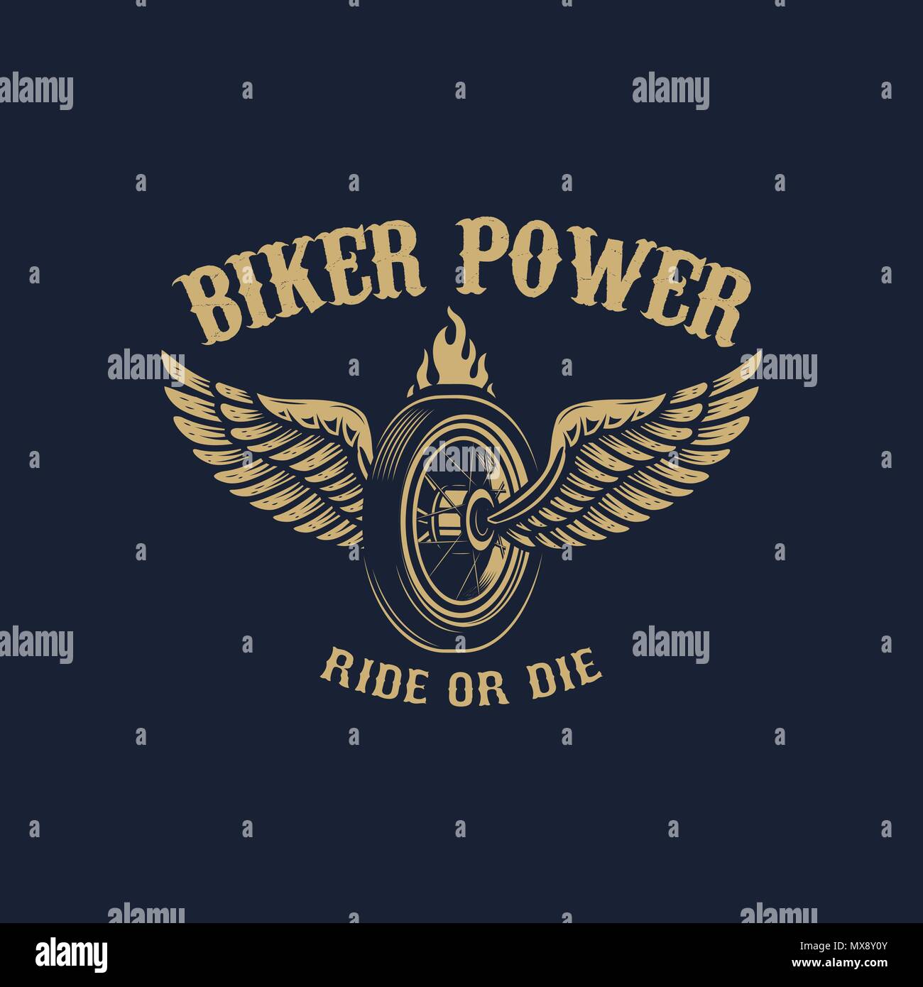 Biker power. Winged wheel in golden style. Design element for logo ...