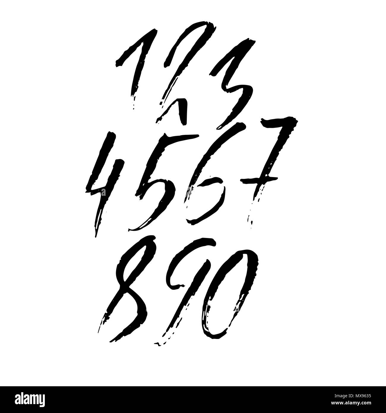 Set of calligraphic ink numbers. Textured brush lettering. Vector ...