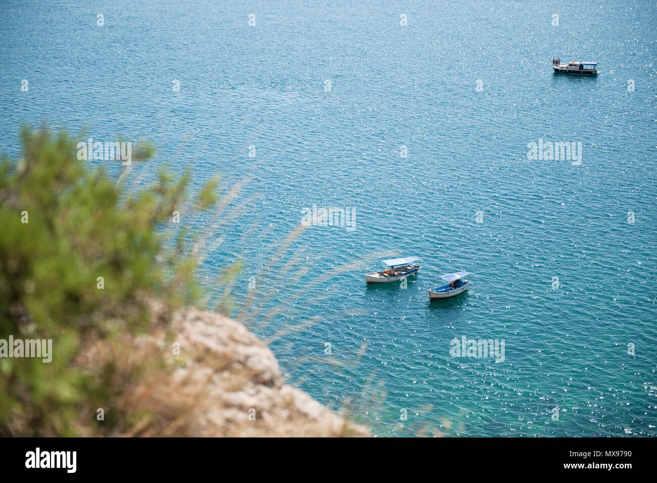 beautiful seascape with boats on blue water surface Stock Photo - Alamy