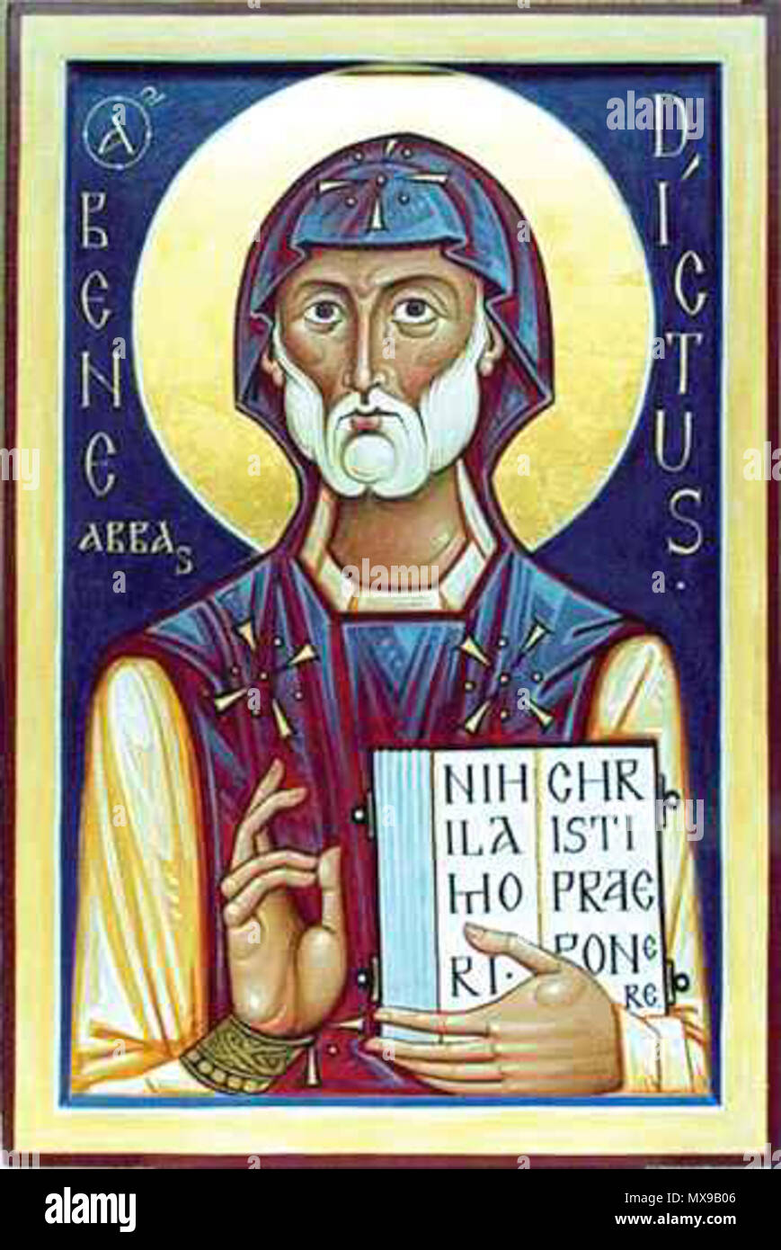 . St. Benedict (ortodox icon); iscriptions 'Benedictus abbas', 'Nihil ...