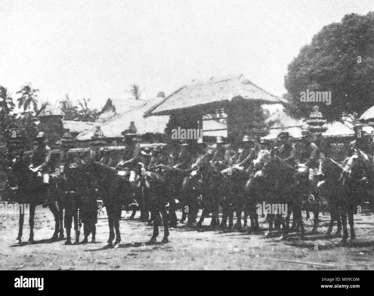 . English: Dutch cavalry in front of the Royal Palace at Tabanan 1906 ...