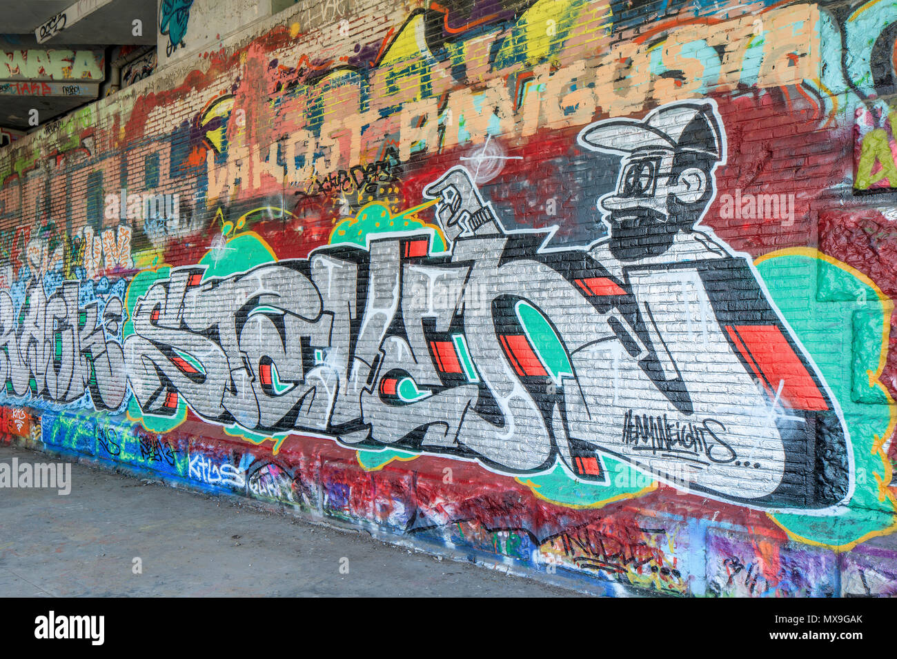 ANTWERP-MAY 9, 2018. Graffiti on brick wall. Antwerp has recognized ...