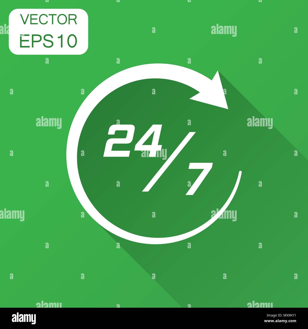 Twenty four hour clock icon in flat style. 24/7 service time ...