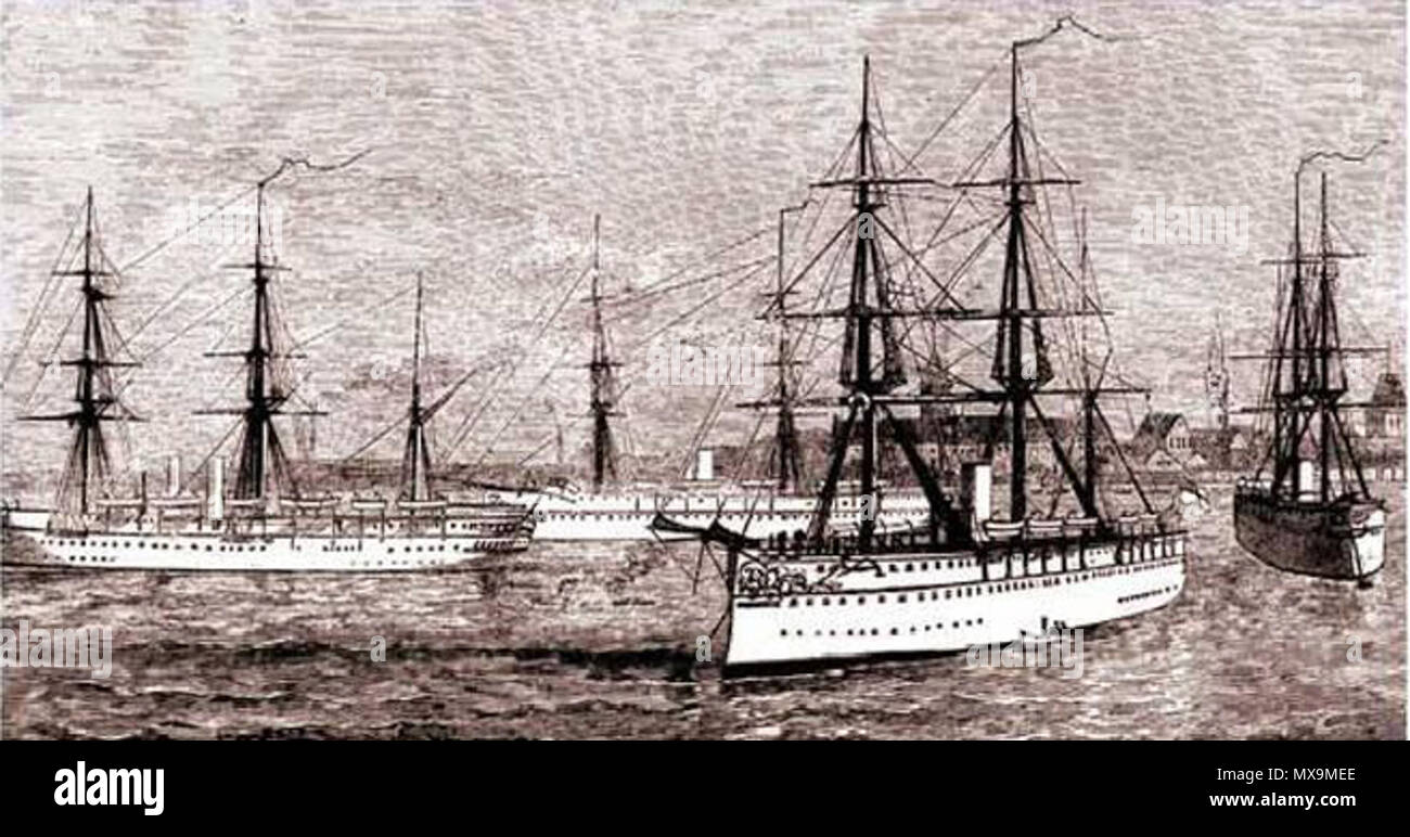 . English: Euphrates-class troopships Jumna, Euphrates & Malabar, and ...
