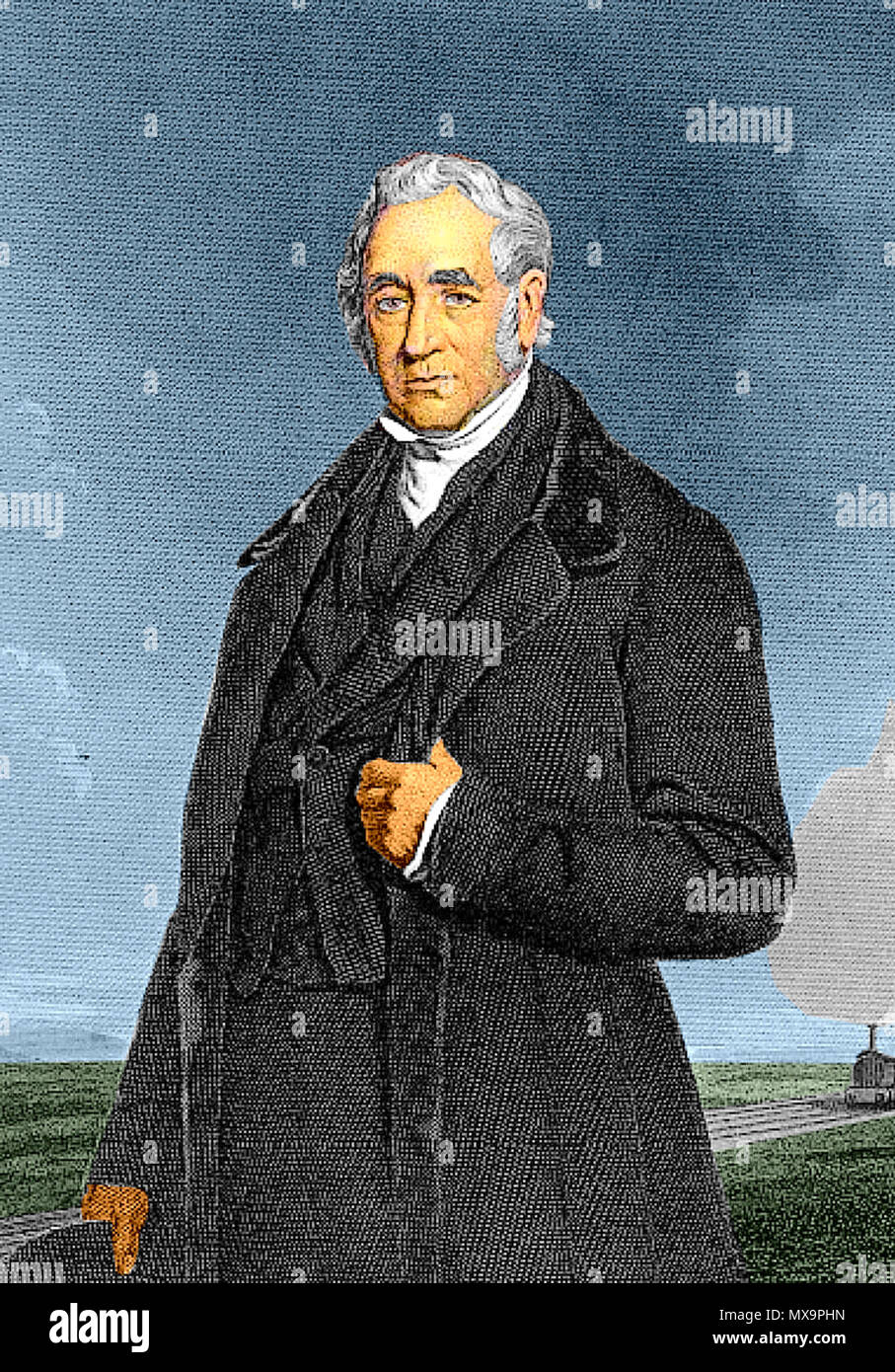 . Nederlands: George Stephenson PD tekening van UT Library, ingekleurd ...