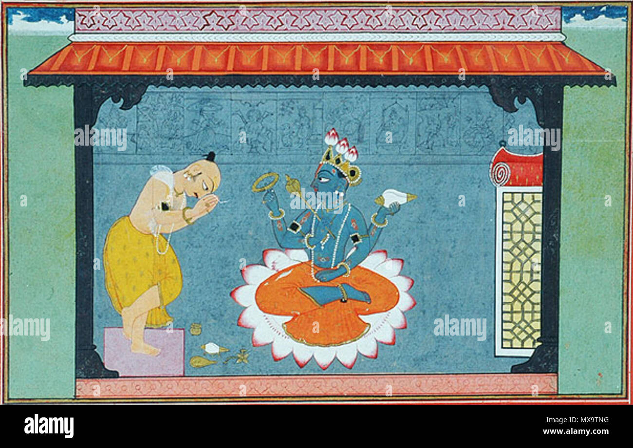 . The poet Jayadeva bows to Vishnu, Gouache on paper Pahari, The very ...