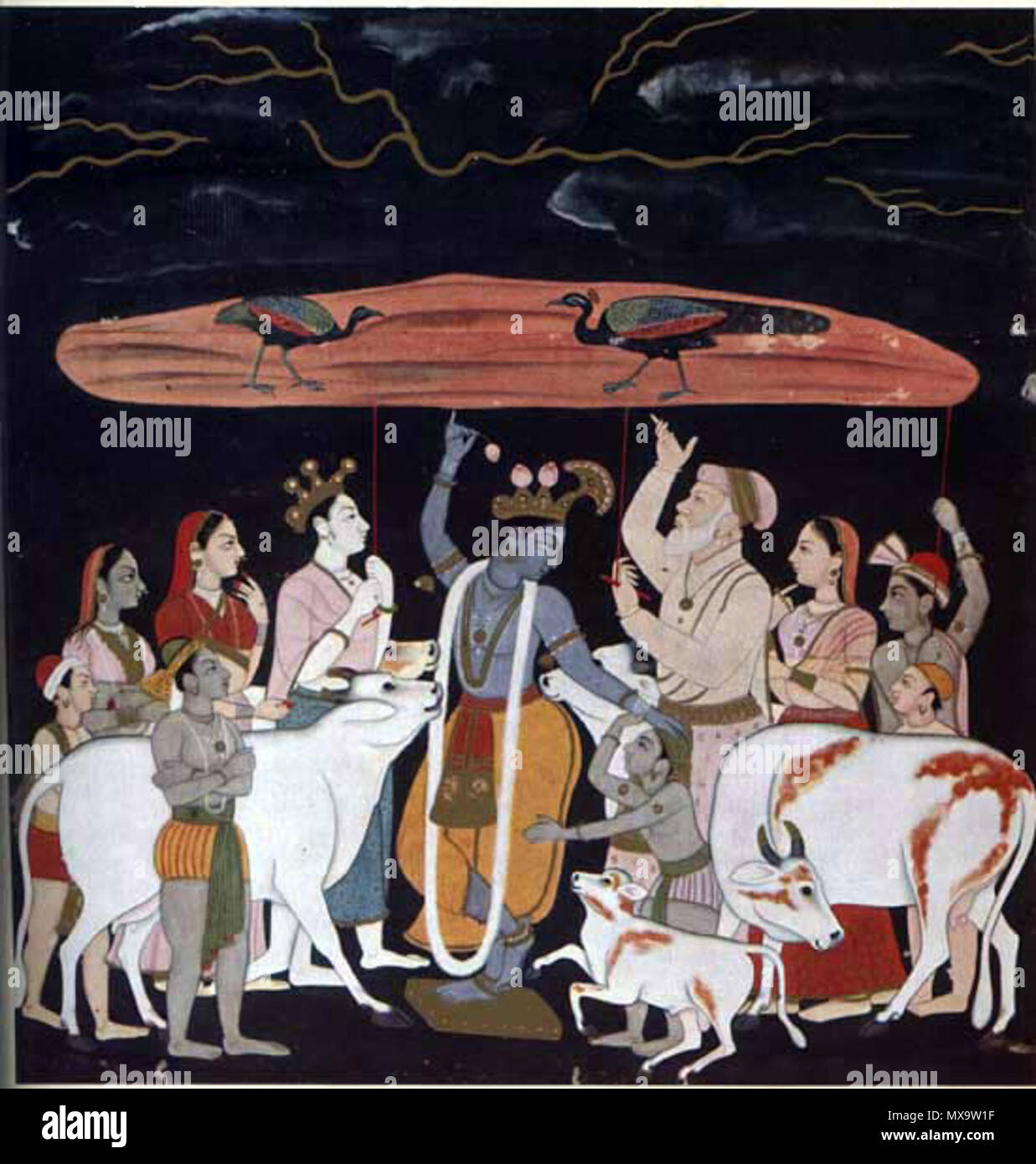 . English: Krishna holding Govardhana. See File:Govardhana-Mola-Ram1 ...