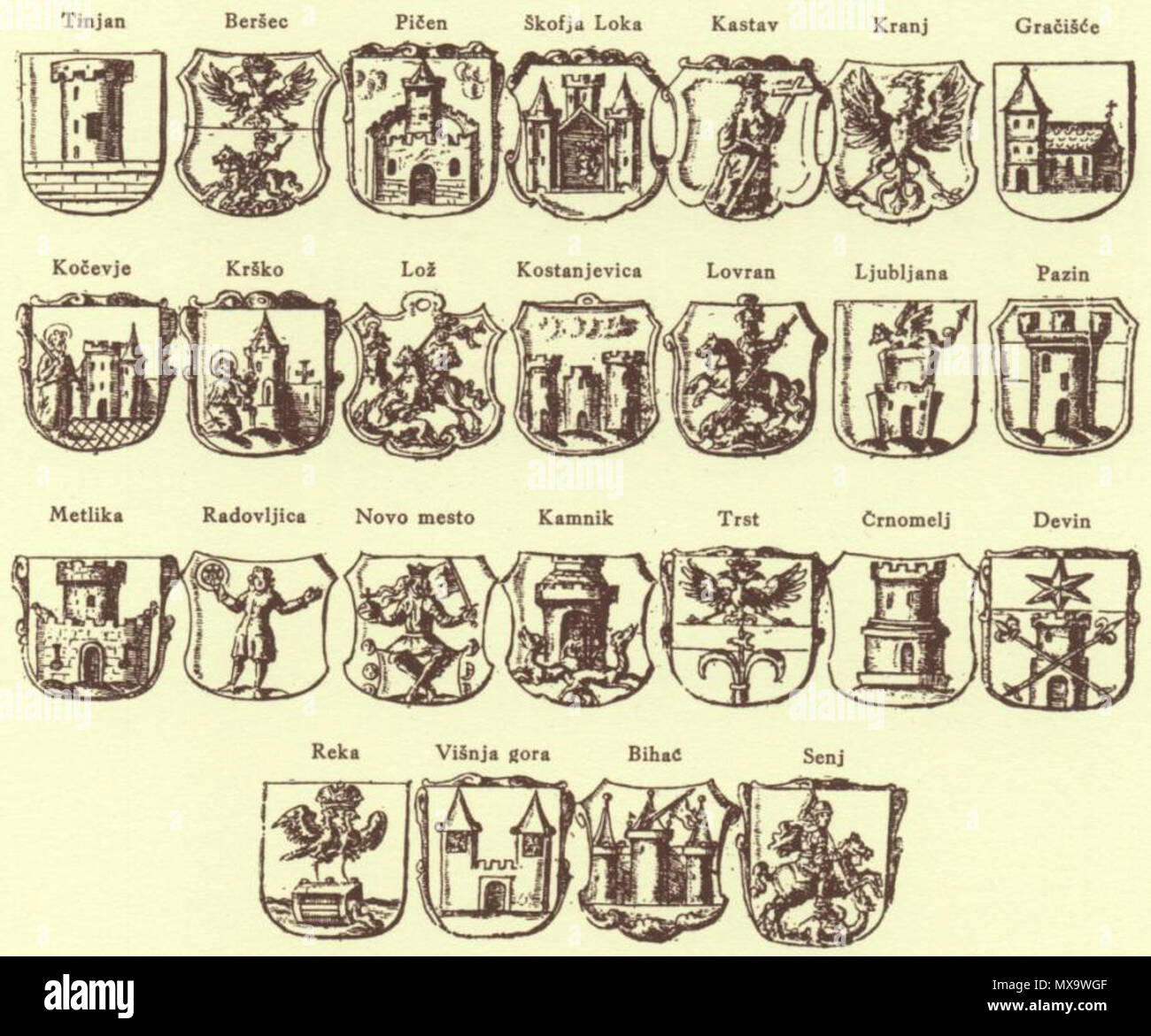 253 Grbi kranjskih mest-Valvasor Stock Photo - Alamy