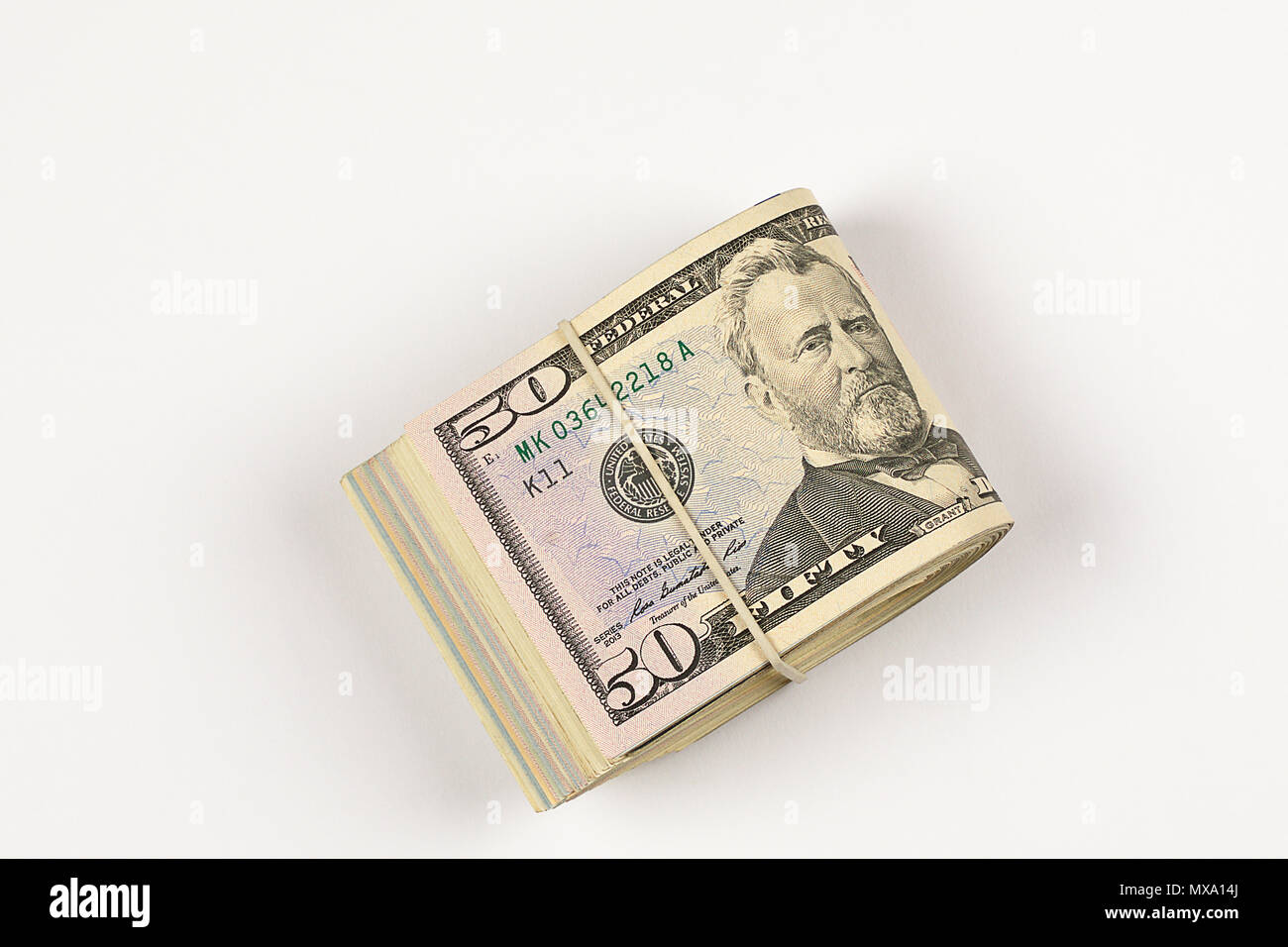 Stack of USA 50 dollars isolated on white background Stock Photo - Alamy