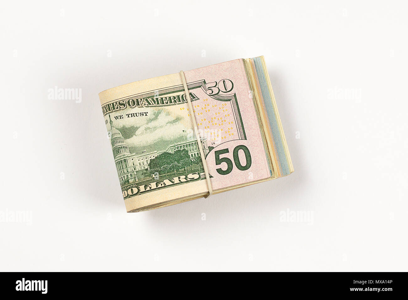 Stack of USA 50 dollars isolated on white background Stock Photo - Alamy