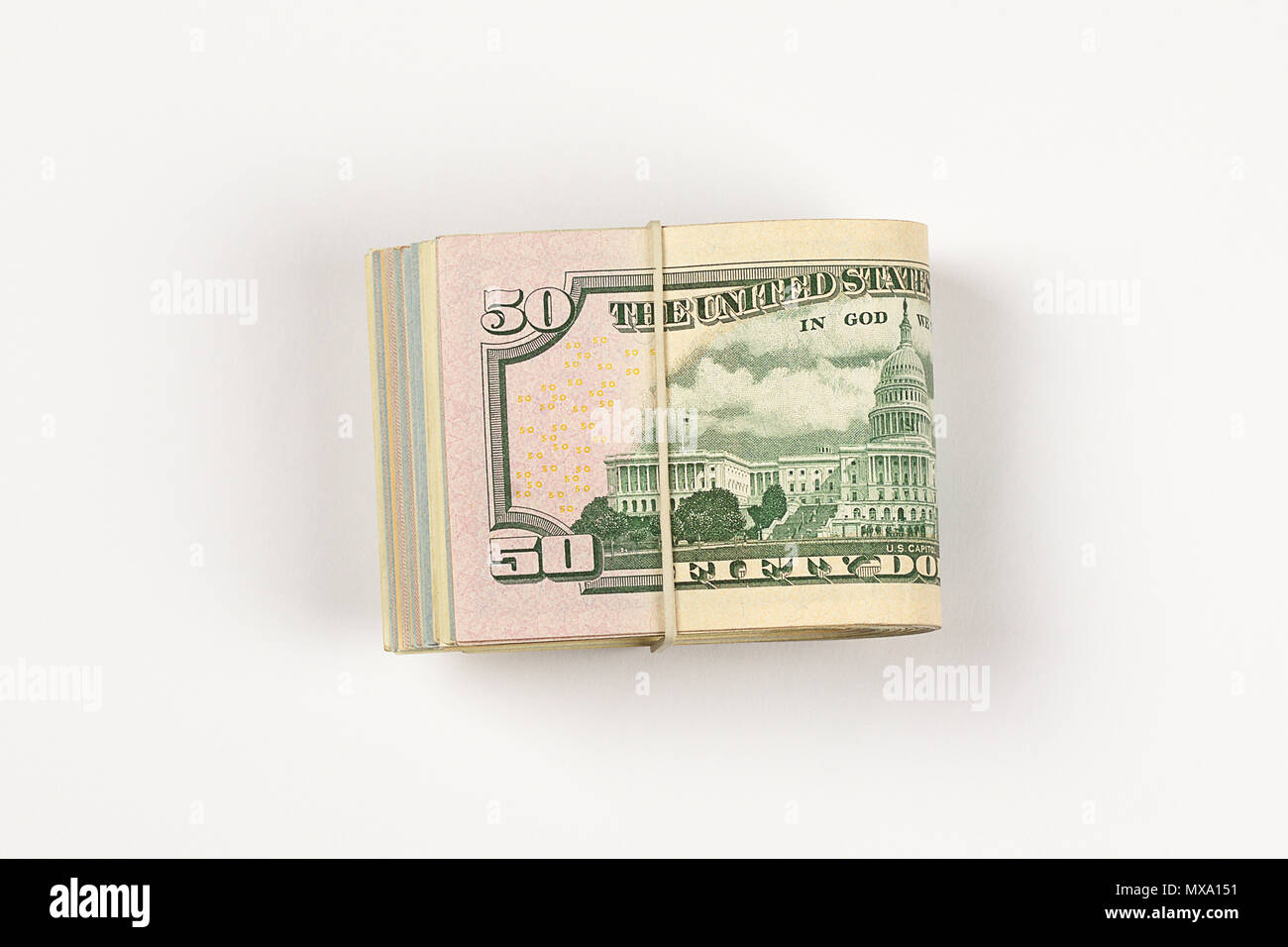 Stack of USA 50 dollars isolated on white background Stock Photo - Alamy