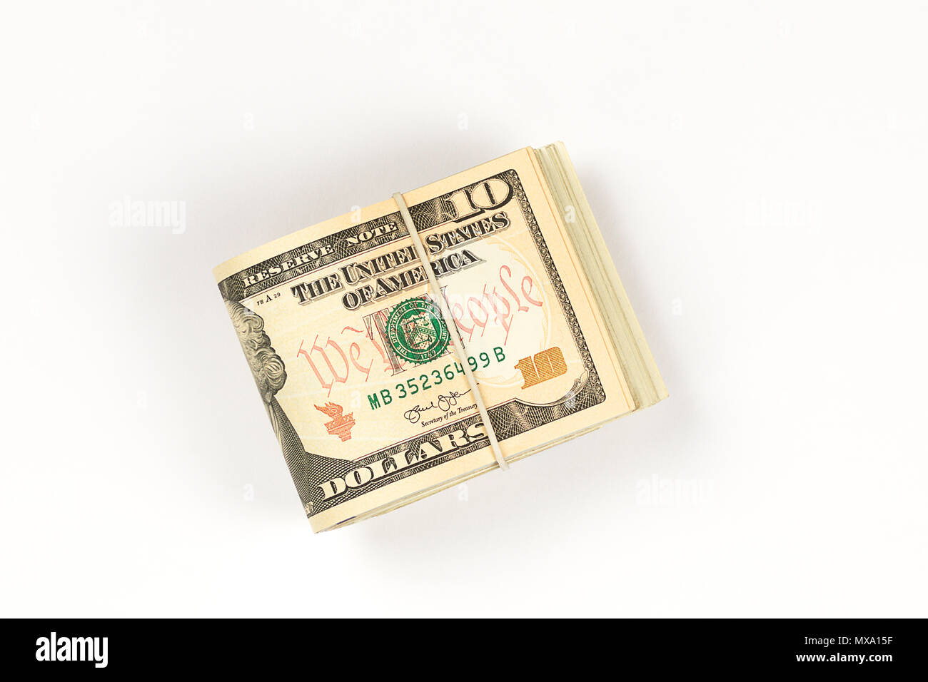 Stack of USA 10 dollars isolated on white background Stock Photo - Alamy