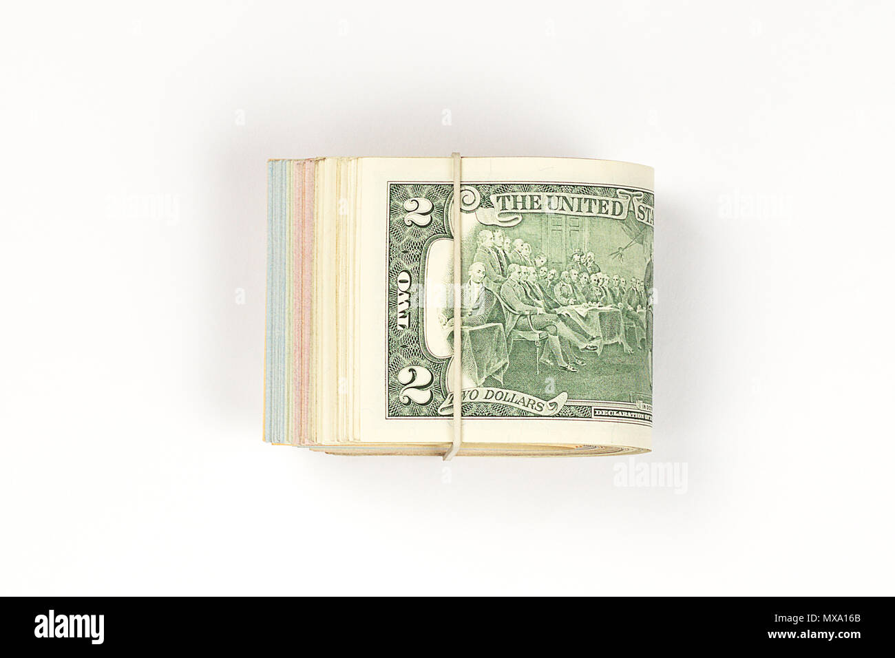 Stack of USA 2 dollars isolated on white background Stock Photo - Alamy