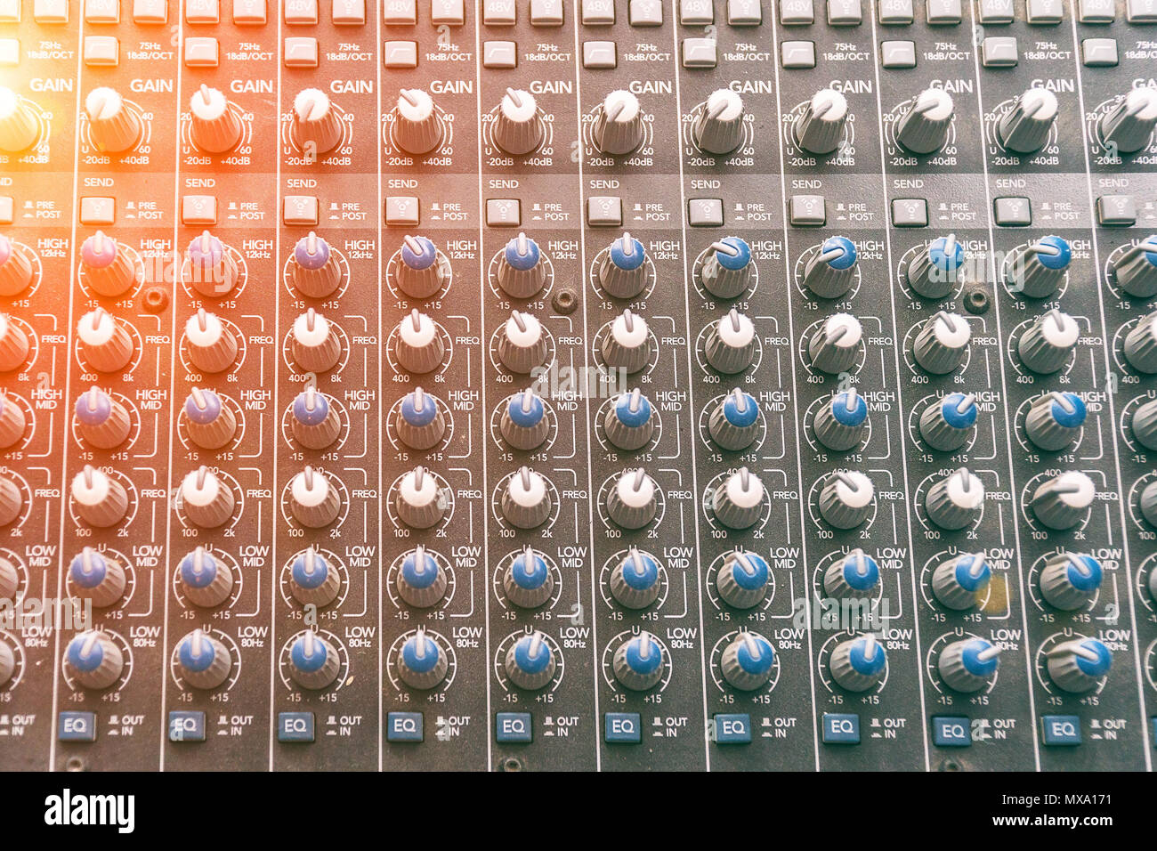 Control details, knobs on the mixing console Stock Photo - Alamy