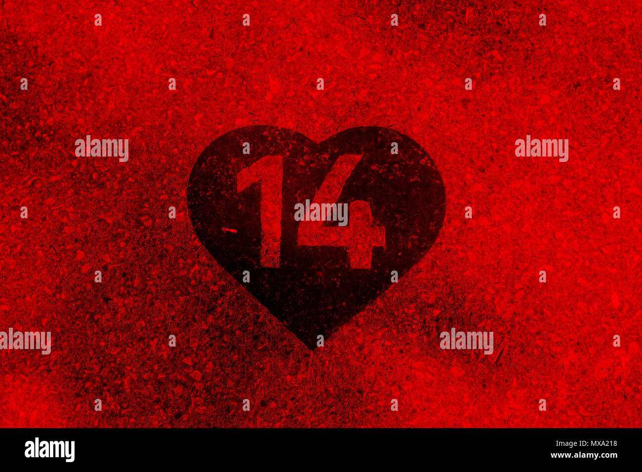 Digit 14 painted in white heart on a pavement Stock Photo - Alamy