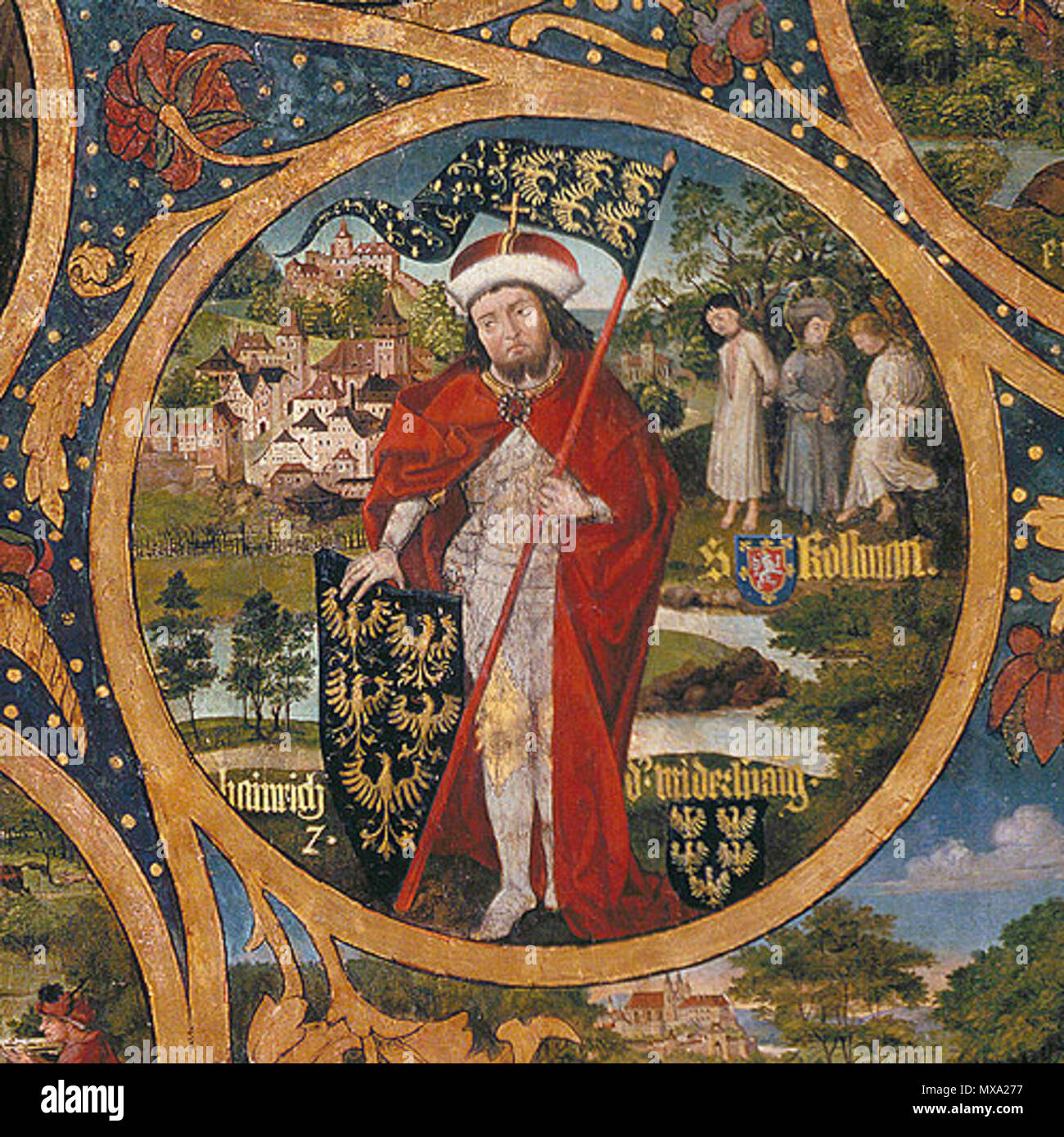 . Deutsch: Heinrich I., im Hintergrund das Martyrium des hl. Koloman ...